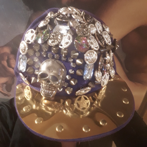 Handmade | Accessories | New Runway Jeweled Out Spike Studded Skull Cap ...